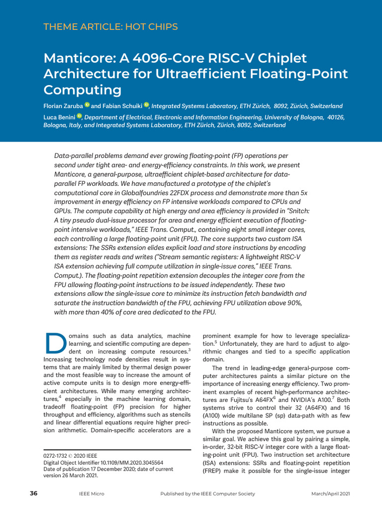 Manticore Ultraefficient Floating Point | PDF | Central Processing Unit | Cpu Cache