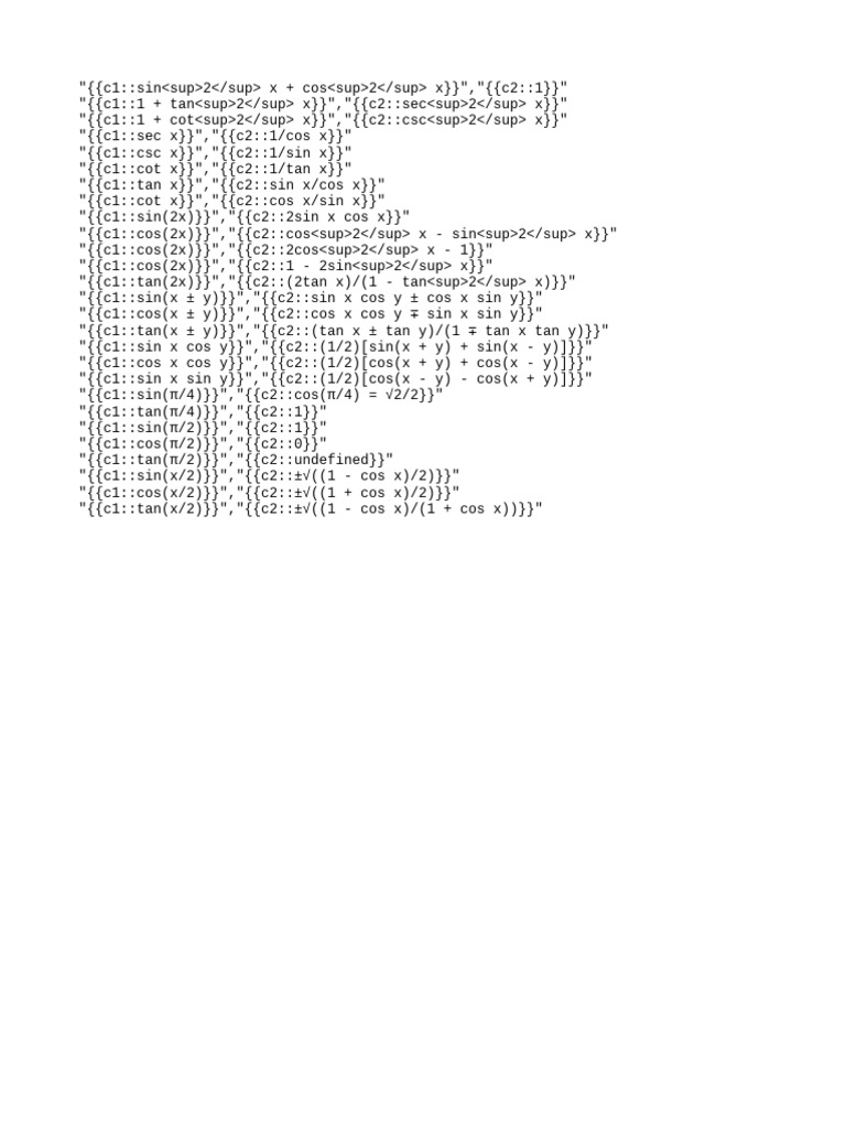 Trig Identities - CSV | PDF
