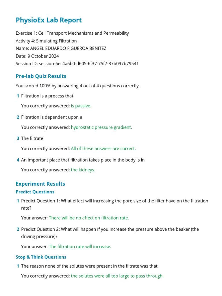Cell Transport Filtration Lab Report Pdf Filtration Kidney