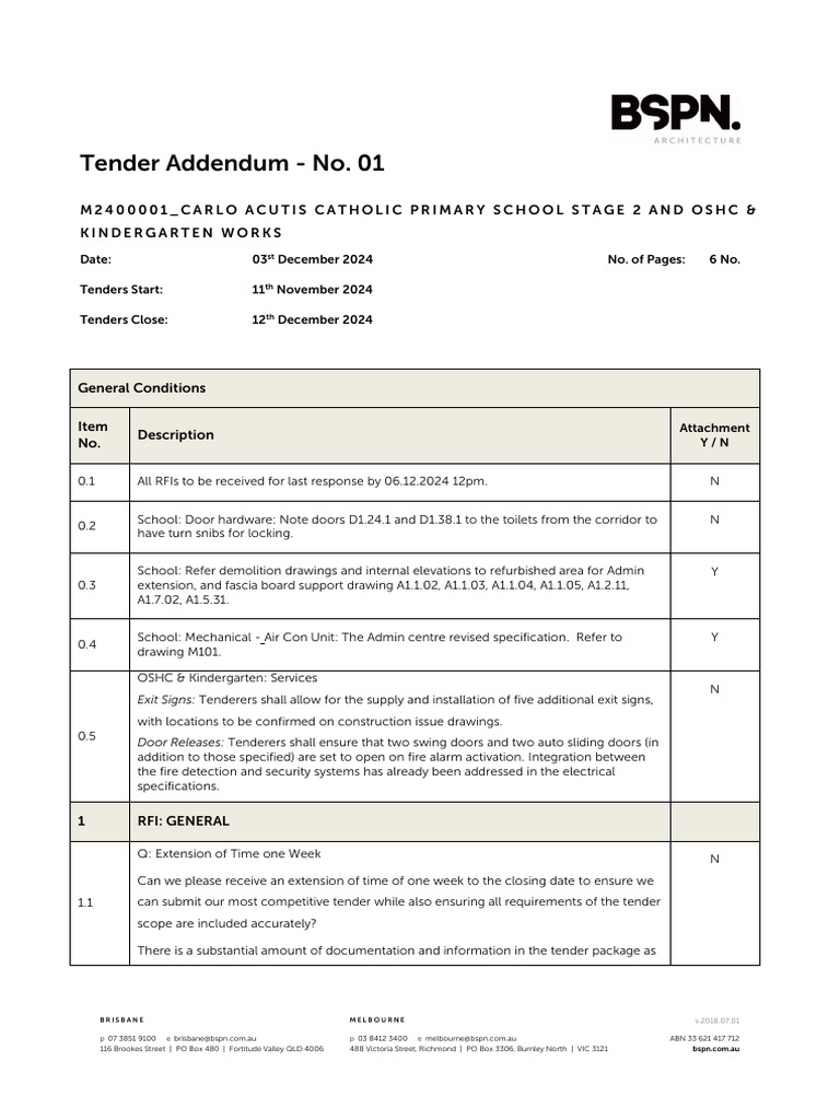 M2400001 - Tender Addendum 01 | PDF | Door | Building Engineering