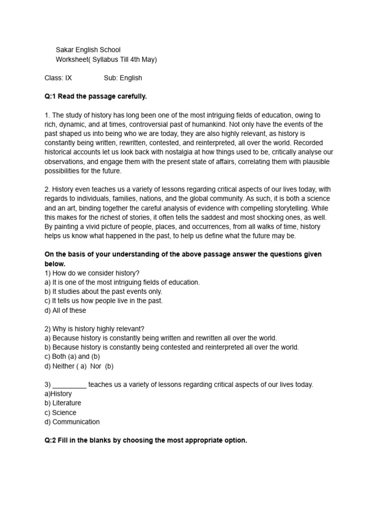 9th English WT (1) Class 9 | PDF | Liberal Arts Education