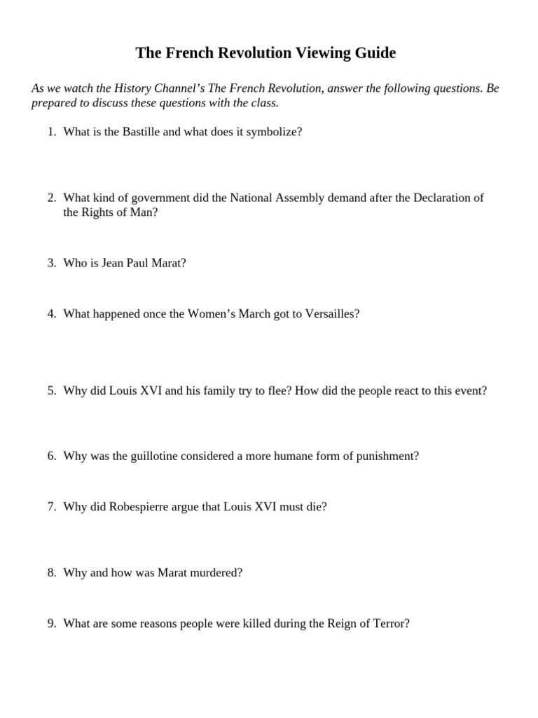 Ch. 19 French Revolution Documentary Questions | PDF