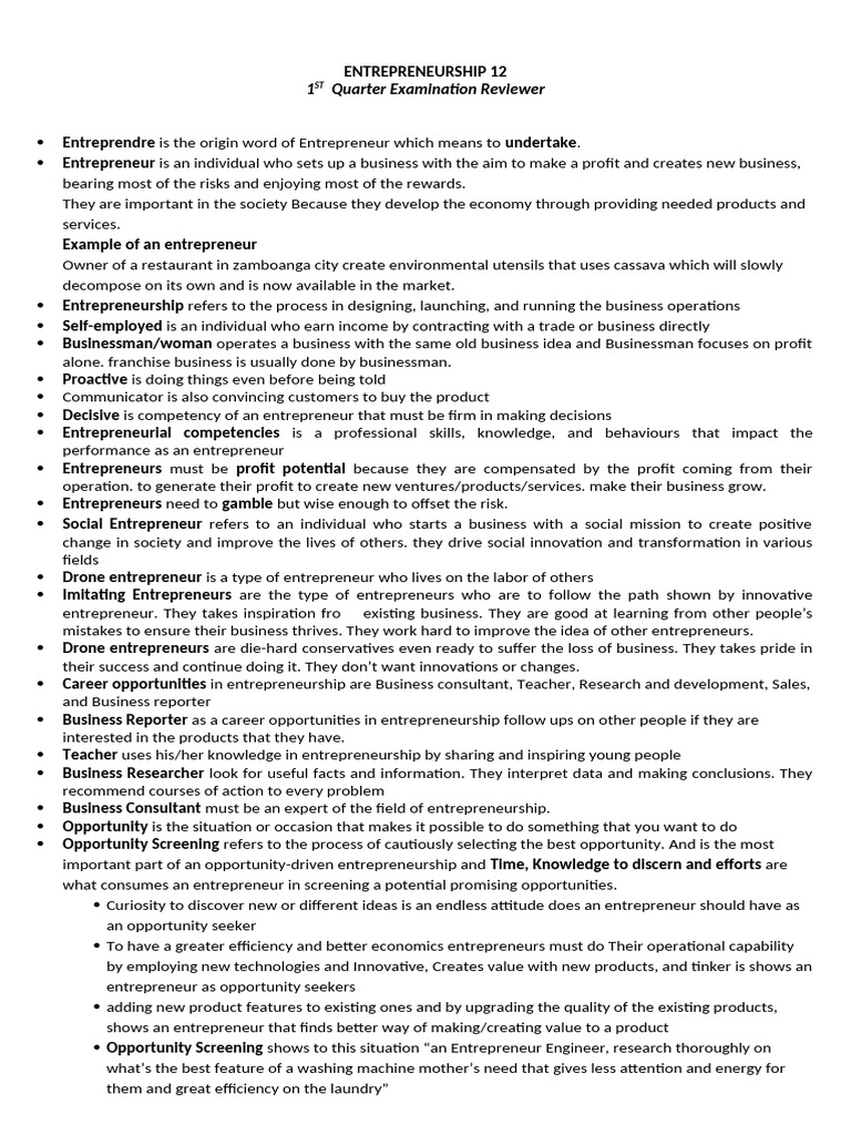 Entrep Midterm Exam Reviewer SY 24 25 | PDF | Entrepreneurship | Marketing