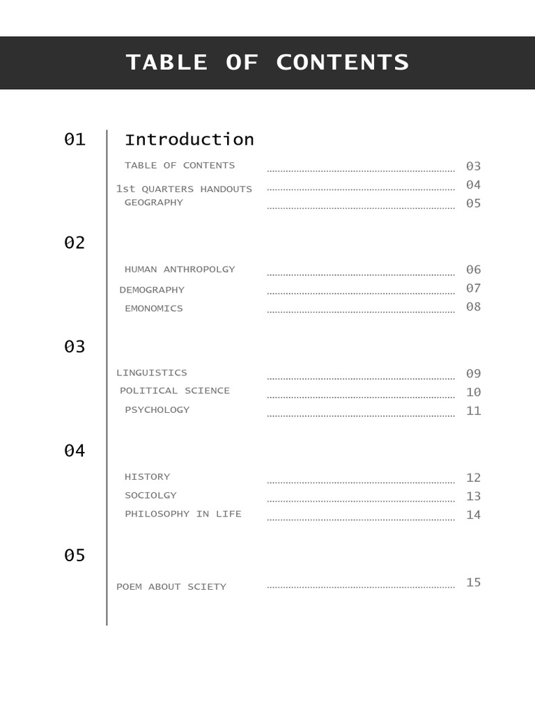 Black White Simple Table of Contents Document | PDF