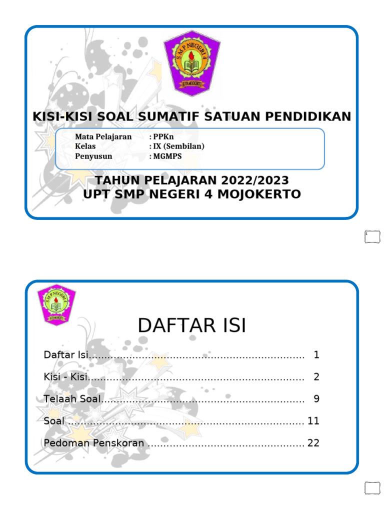 Kisi-Kisi Sumatif Satuan Pendidikan | PDF