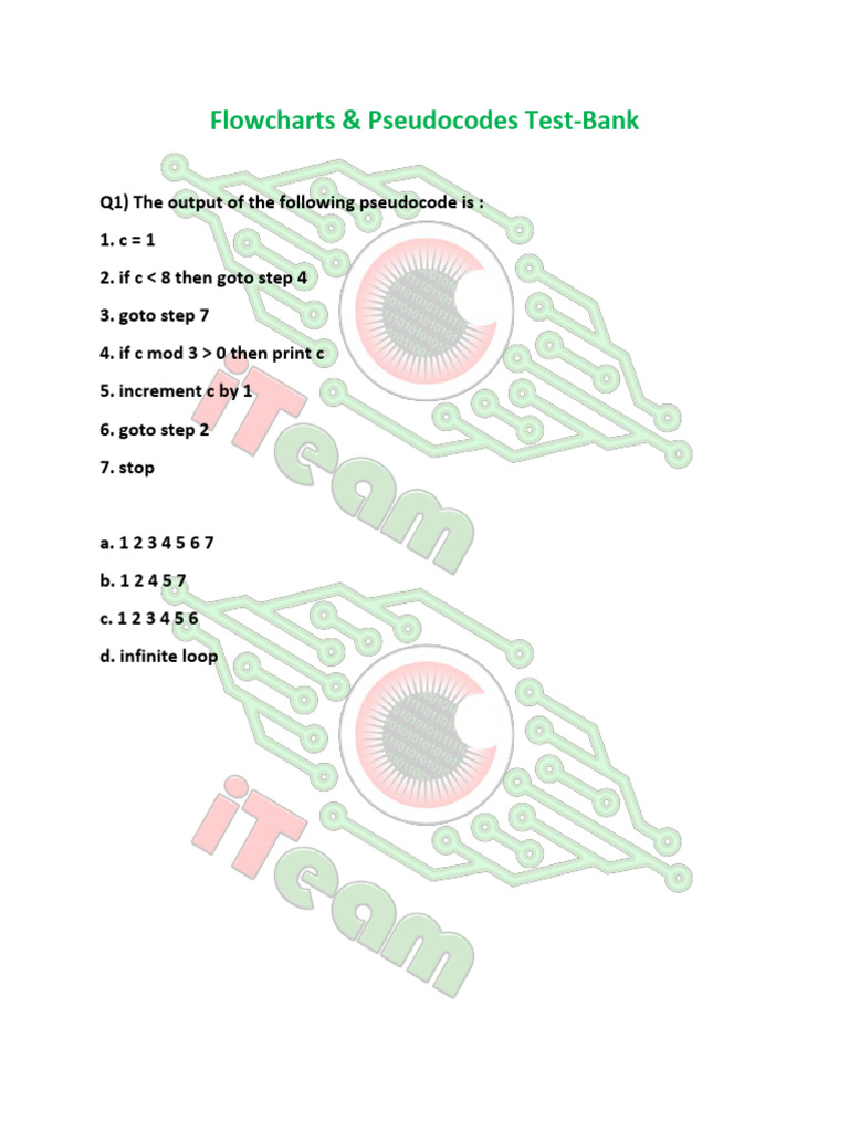 Pseudocode & Flowchart Quiz | PDF | Computer Programming | Software ...