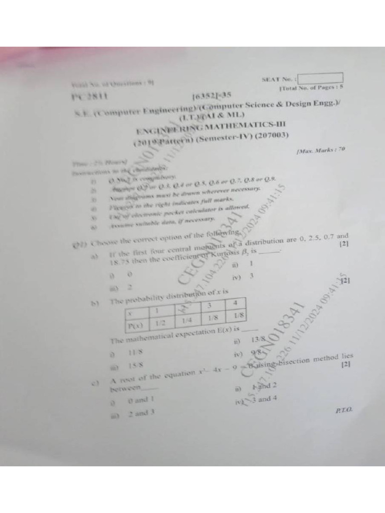 M3 Question Paper | PDF