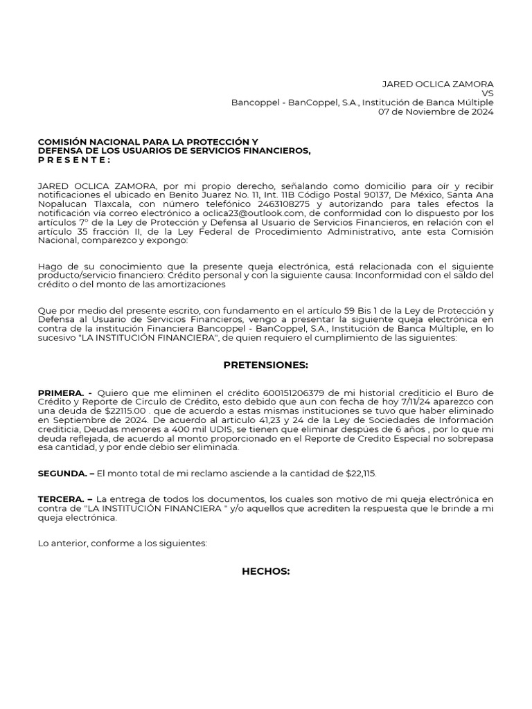 Formato CONDUSEF RECLAMACIÓN | PDF