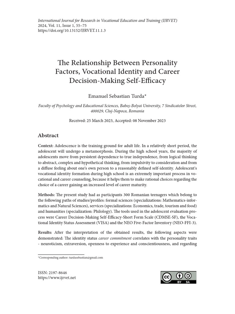 Personality, Vocational Identity, and Career Efficacy | PDF | Self ...