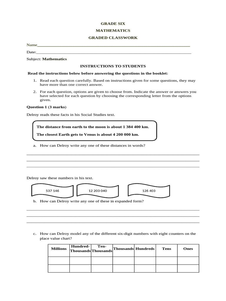 Graded Classwork 2024 Grade 6 Oct 14 (1) | PDF | Mathematics