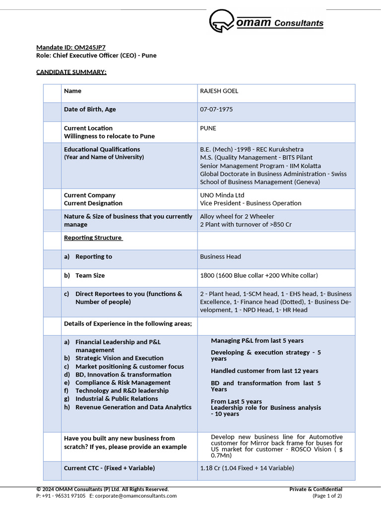 OMAM - Assessment Sheet - Chief Executive Officer | PDF | Economies ...