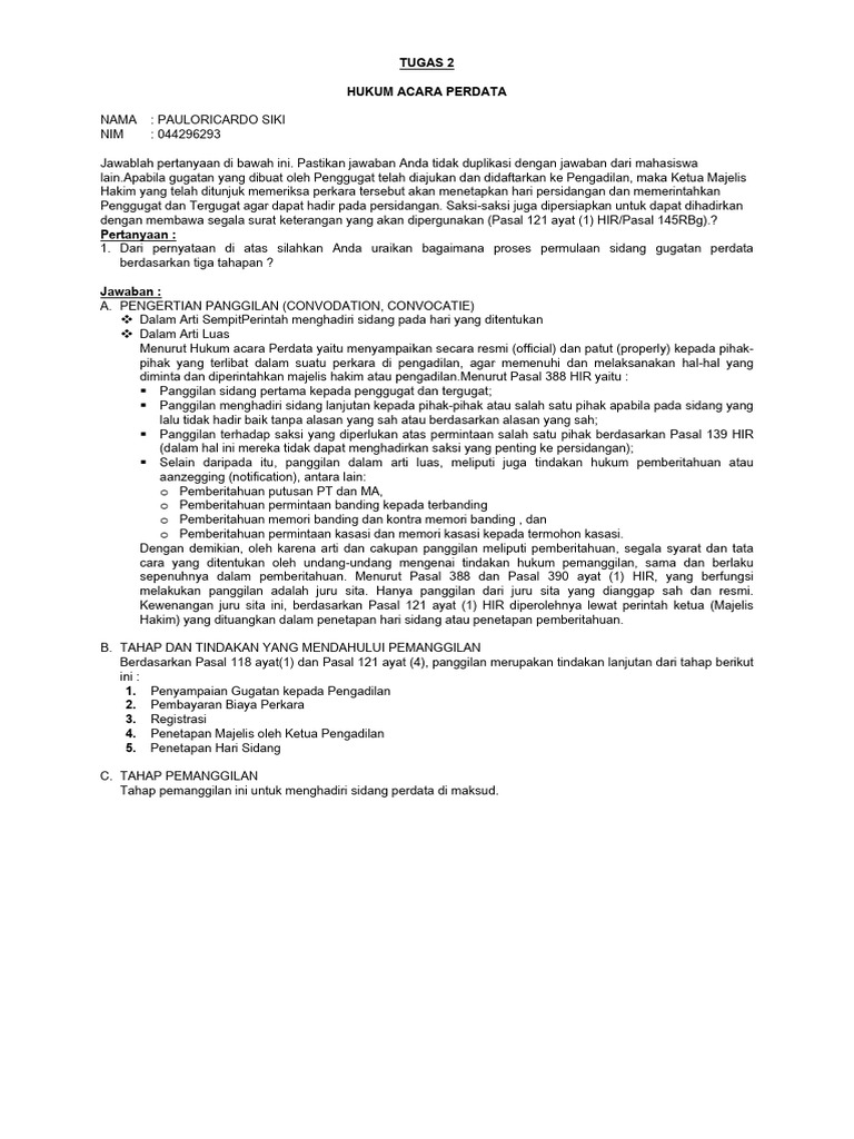Tugas 2 Hukum Acara Perdata | PDF