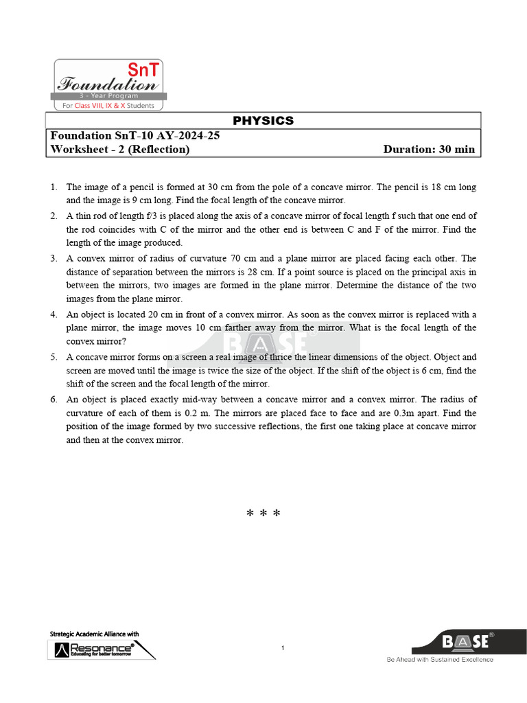 10th Physics Practice Worksheet 2 Q | PDF
