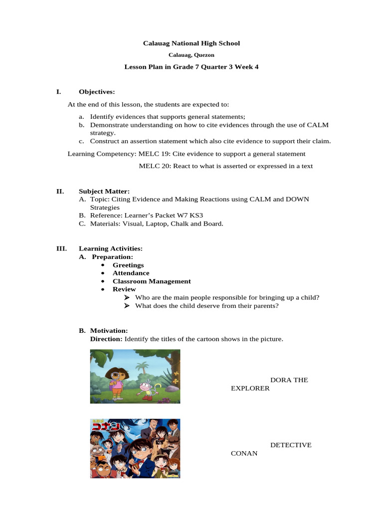 Lesson Plan Grade 7 Week 7 | PDF | Lesson Plan | Learning