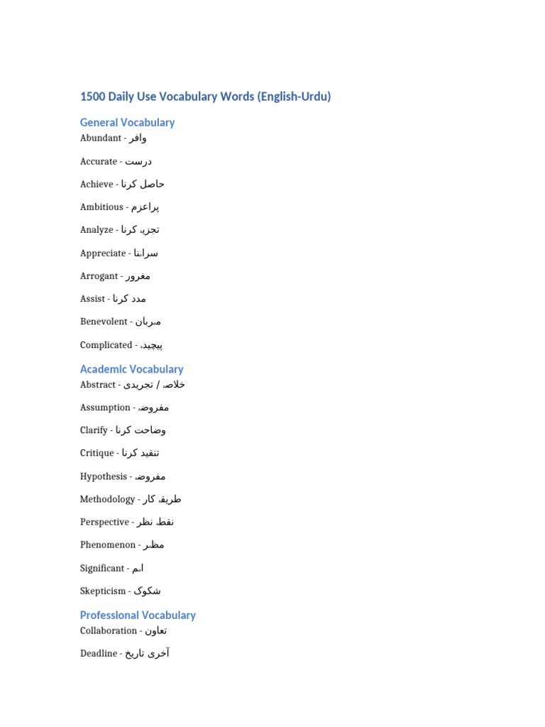 Daily Use Vocabulary 1500 Words | PDF