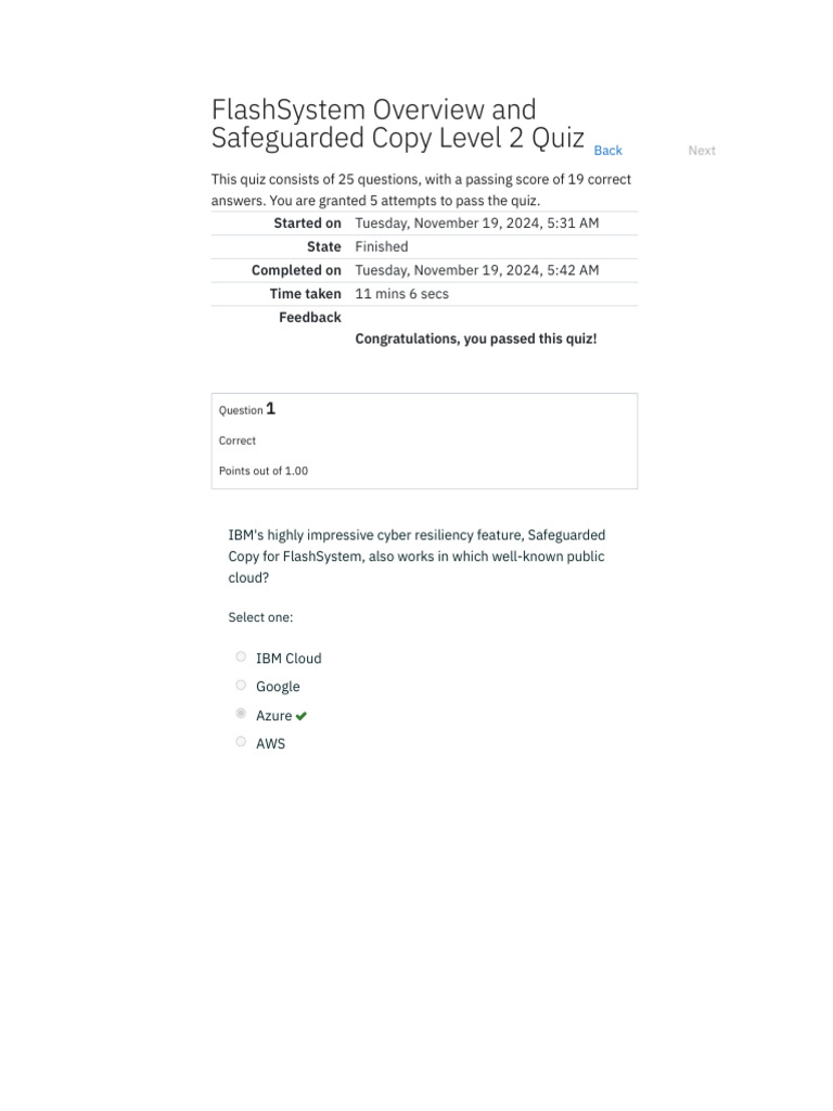 FlashSystem Overview and Safeguarded Copy Level 2 Quiz_ Attempt review_el_new | PDF | Computer ...
