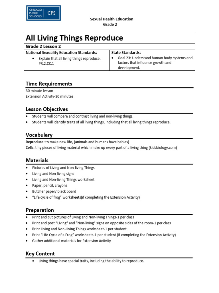 Lesson 2 - All Living Things Reproduce Lesson Plan | PDF | Life