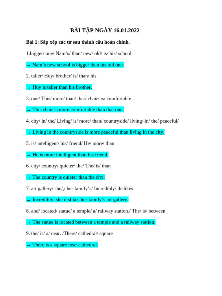 English Comparison Exercises | PDF
