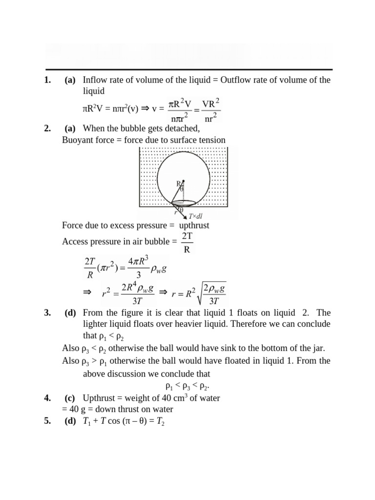 Fluid Solution | PDF | Buoyancy | Force