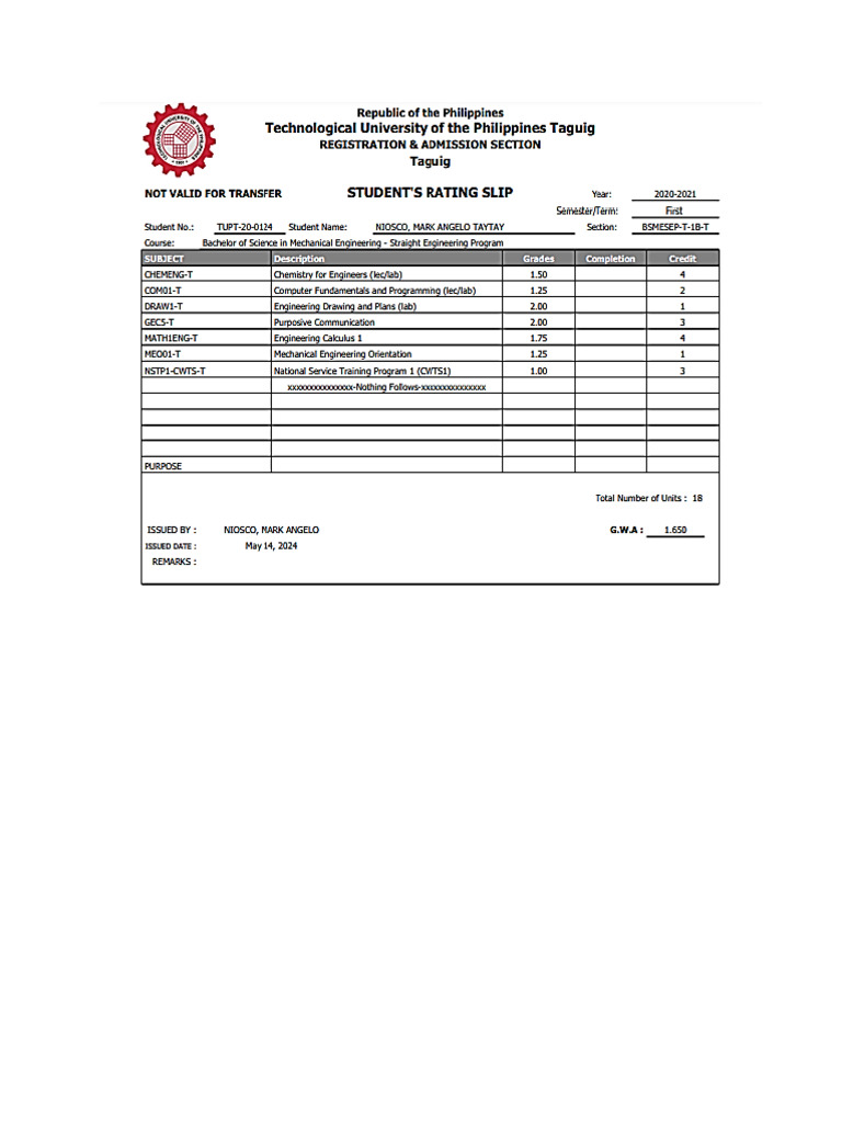 Rating Slip | PDF