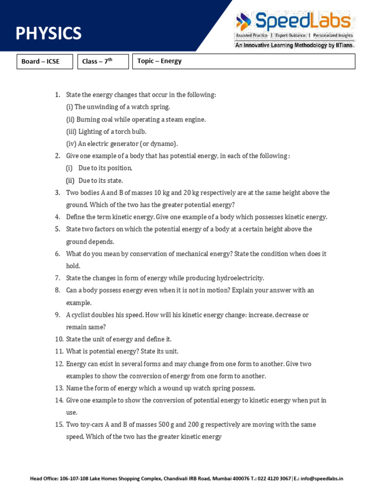 Energy Concepts for 7th Grade Physics | PDF