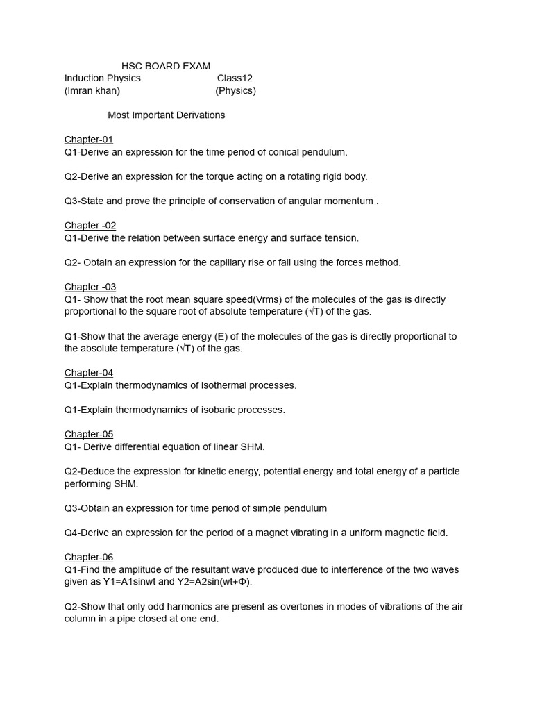 Most Important Derivations | PDF | Magnetic Field | Capacitor