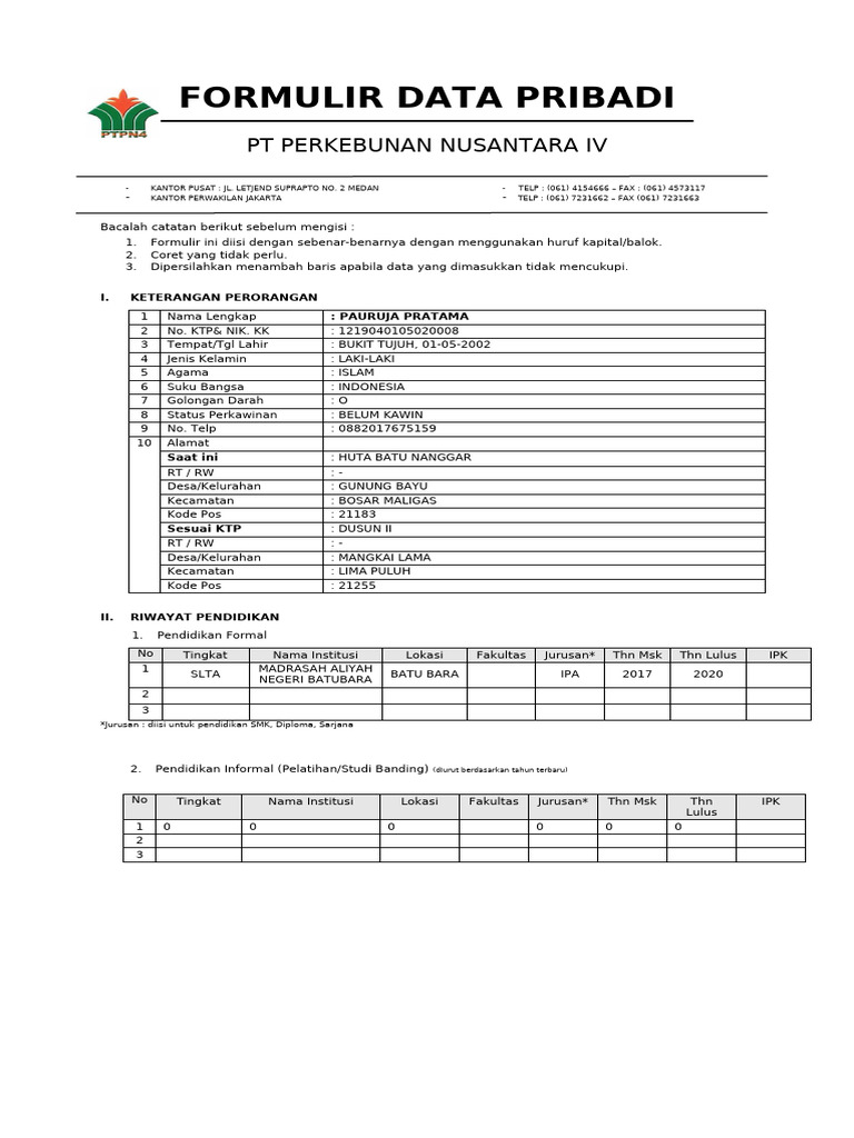 FORMULIR DATA PRIBADIKU | PDF
