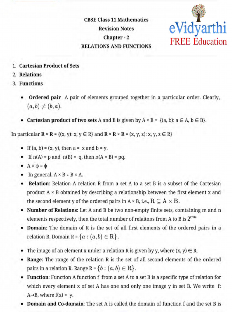 Class 11 Chapter 2 Maths Important Formulas | PDF