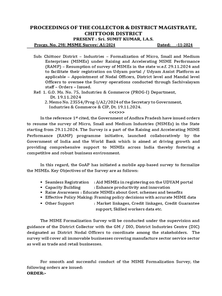Formalization of MSME Survey Ltr | PDF | Business | Government