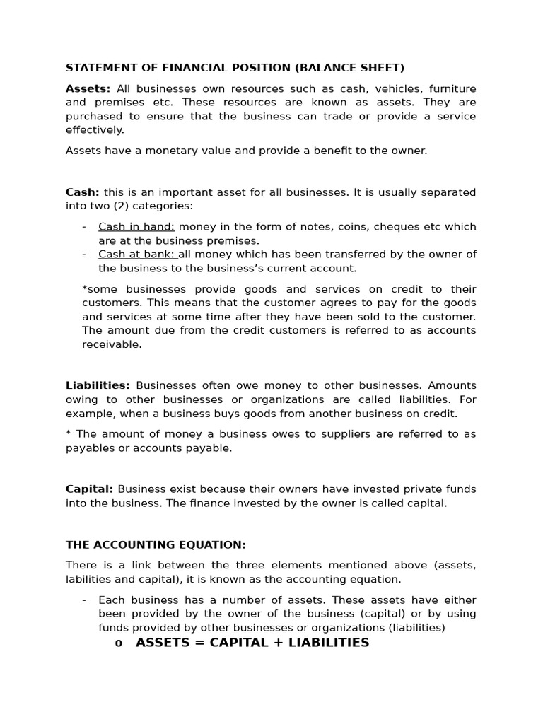 Worksheet 1 - Statement of Financial Position - AS | PDF | Balance ...