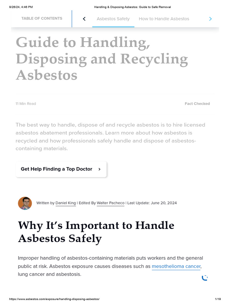 Handling & Disposing Asbestos - Guide To Safe Removal | PDF | Asbestos ...