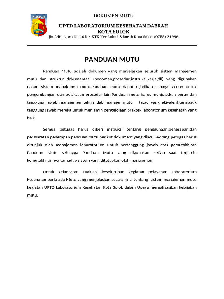 Panduan Mutu - 2019 | PDF
