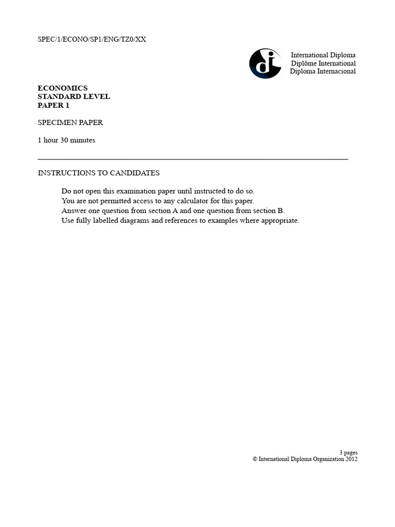 IB Economics Specimen Paper 1 | PDF | Macroeconomics | Money