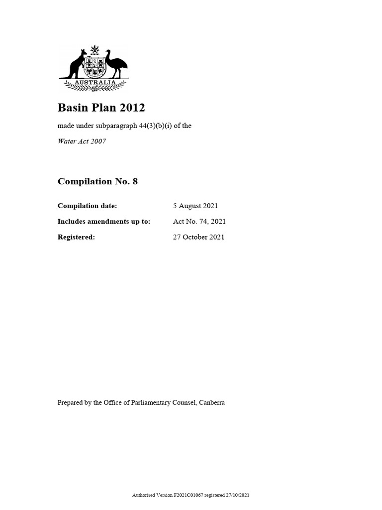 Basin Plan Aus181959 | PDF | Water Quality | Water Resources