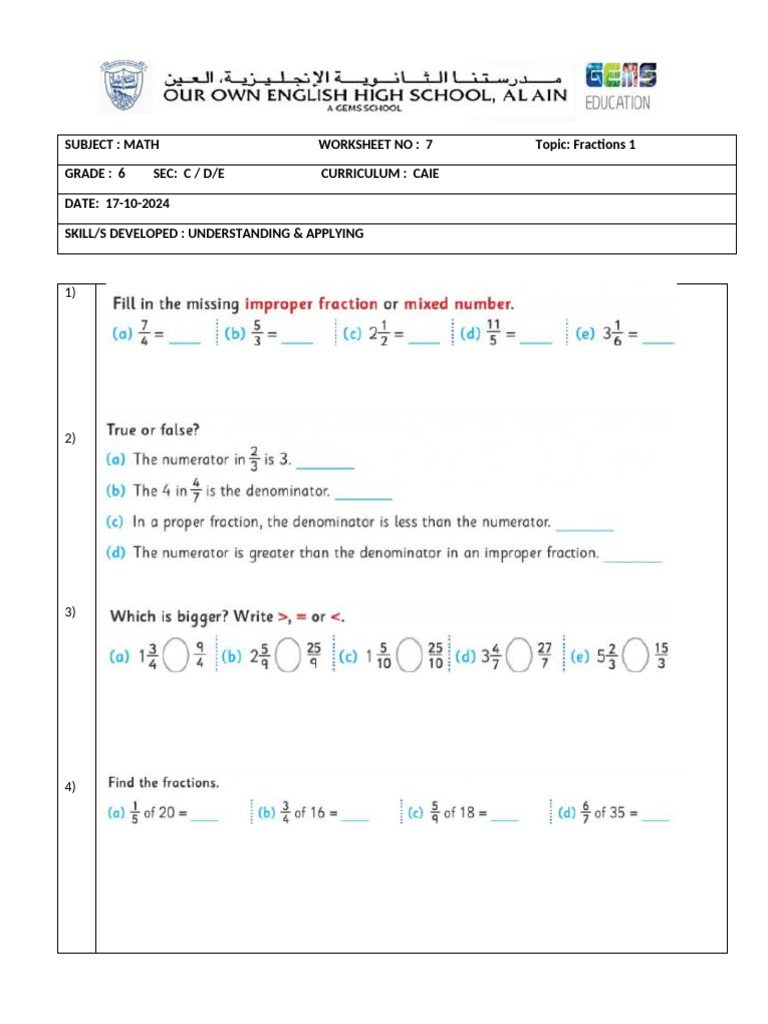 SHIJA - FERNANDEZ - G6-WS-7 Fractions 1 07-11-2024. | PDF