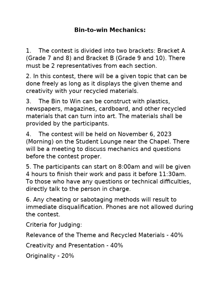 Bin To Win Mechanics Criteria 1 | PDF