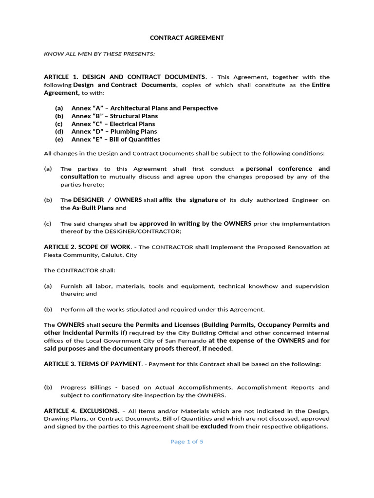 Contract Signing Construction CONTRACT AGREEMENT | PDF | Employment ...