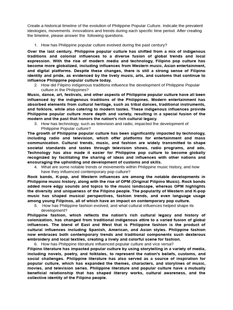Phillippine Culture Activity | PDF | Philippines | Popular Culture