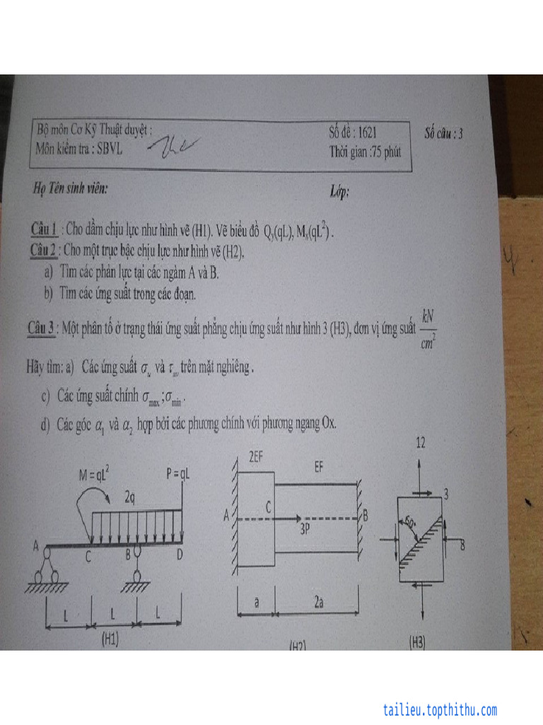 [Topthithu.com] Tong Hop de Thi Cuoi Ki Mon Suc Ben Vat Lieu - Dai Hoc Bkdn - 1 | PDF