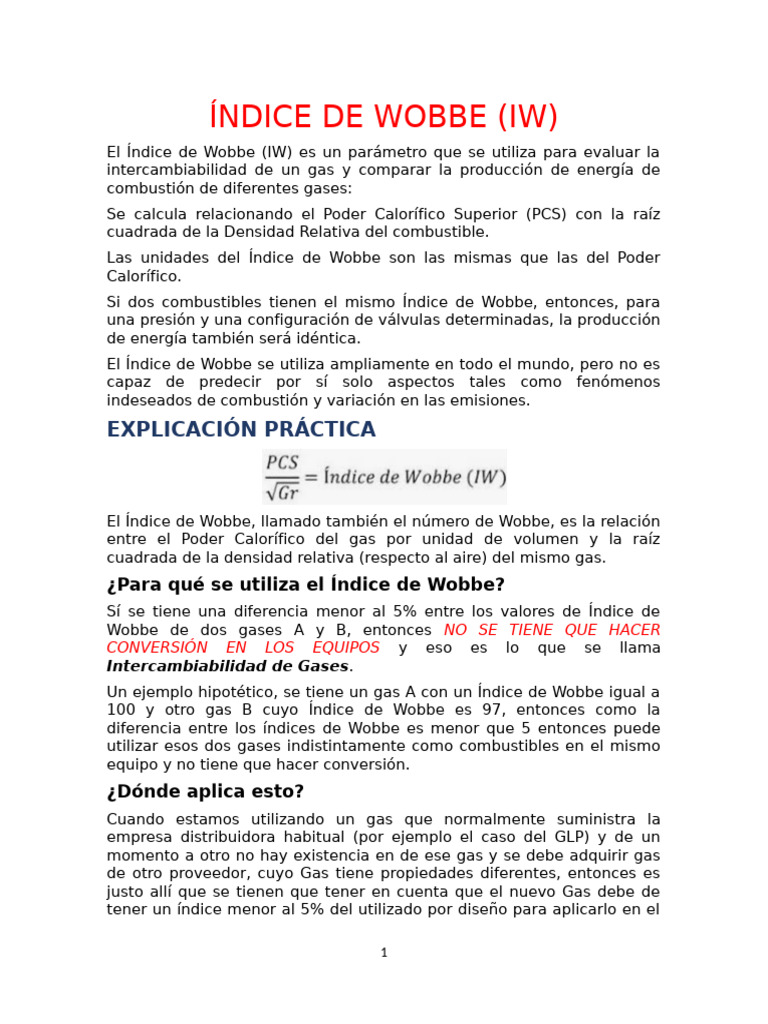 Índice de Wobbe Iw | PDF