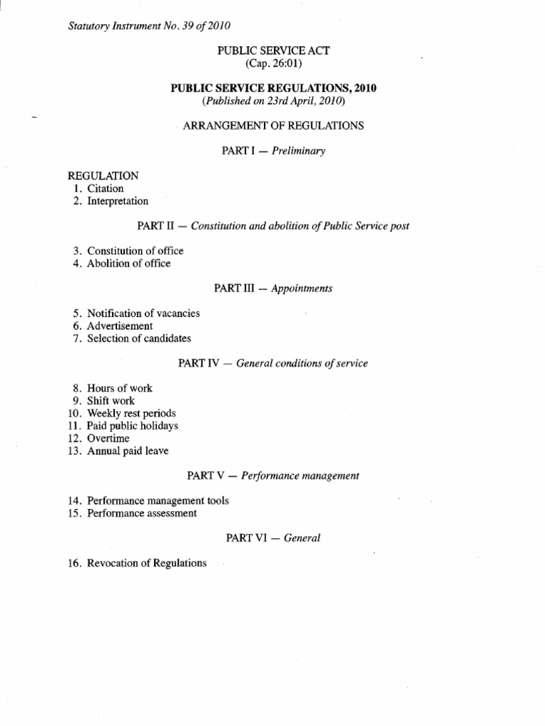 Public Service Regulations 2010 Overview | PDF | Overtime | Employment