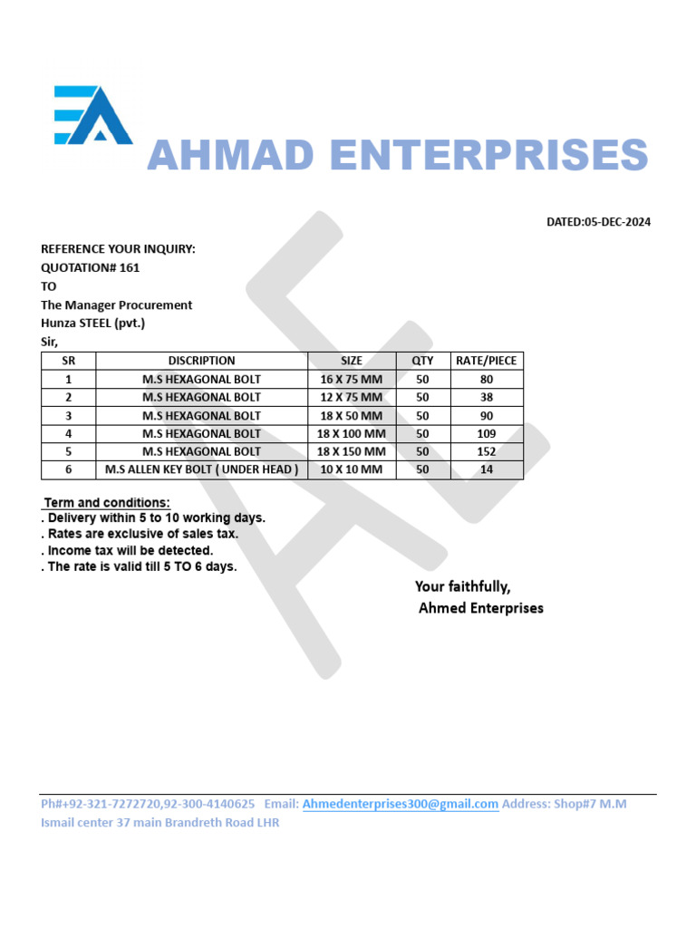 Quotation # 161 Hunza Steel | PDF