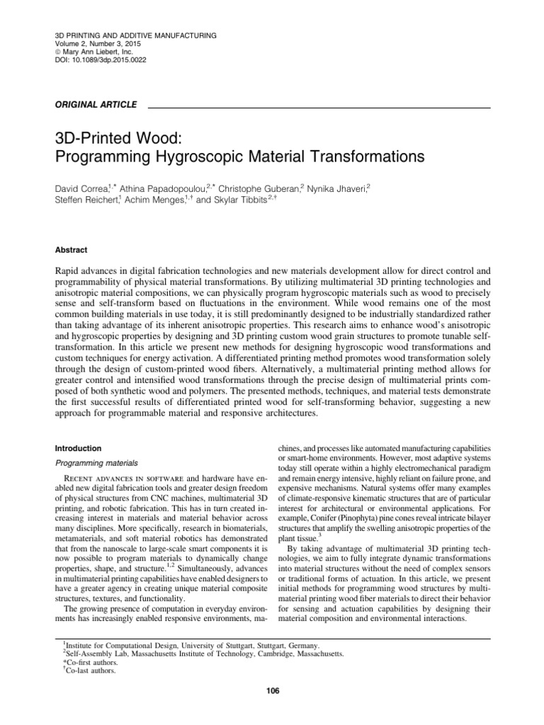 3D-Printed Wood - Programming Hygroscopic Material Transformations ...