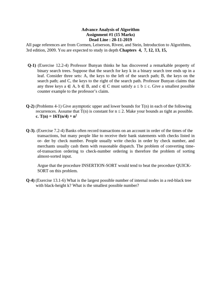 Algo Assignment 1 - 2019 - Szabist | PDF