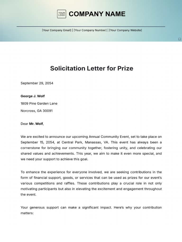 Solicitation Letter For Prize Template | PDF