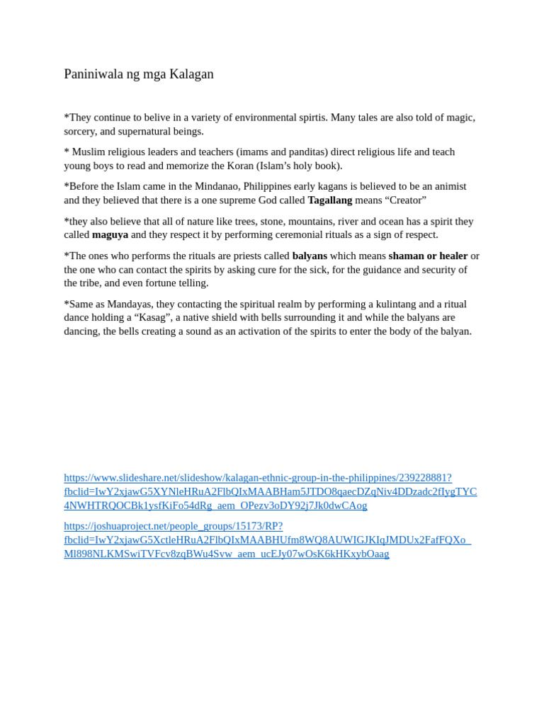 Paniniwala Ng Mga Kalagan (1) | PDF