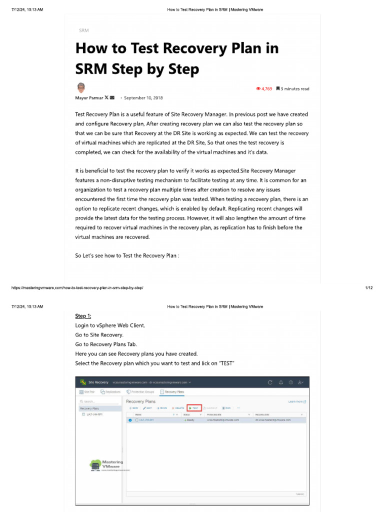 How To Run Test Recovery Plan in SRM | PDF