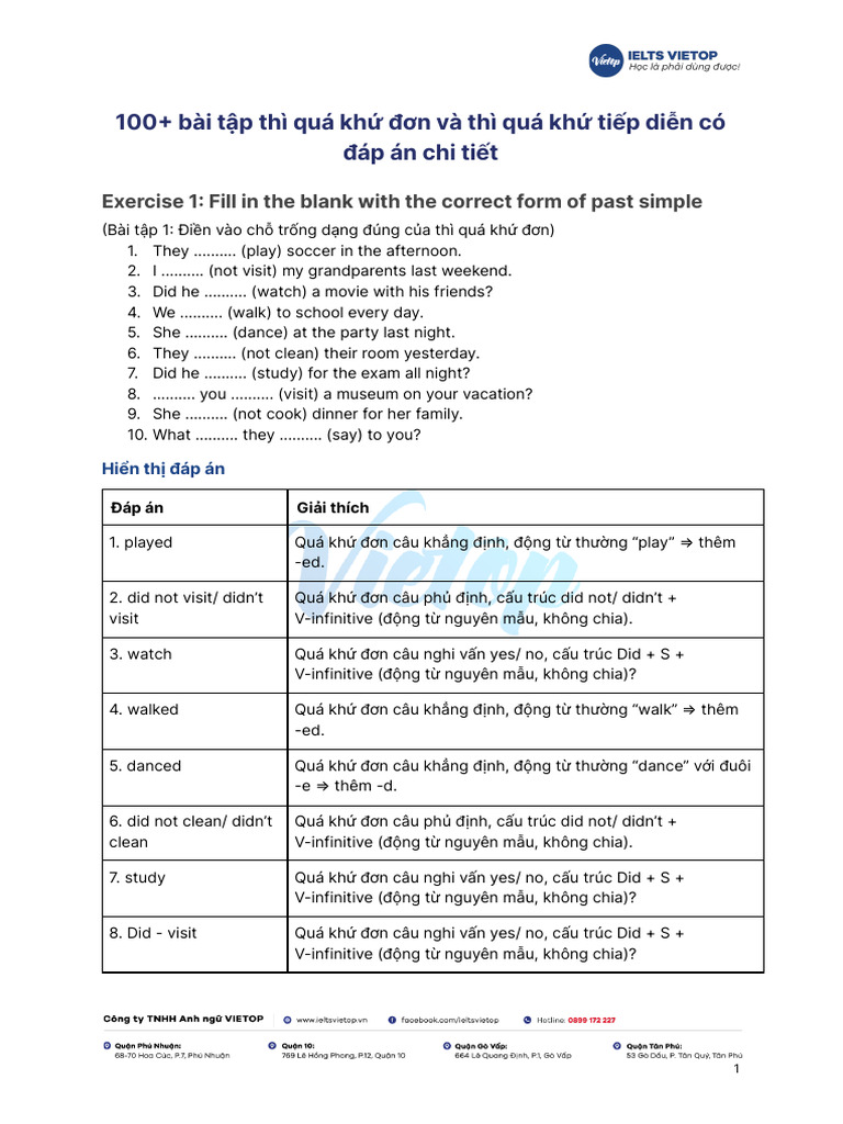(PDF) Bài tập QKĐ-QKTD | PDF