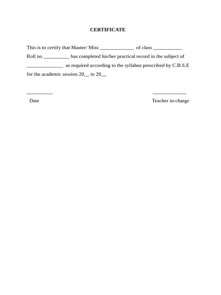 Certificate Class 12 | PDF