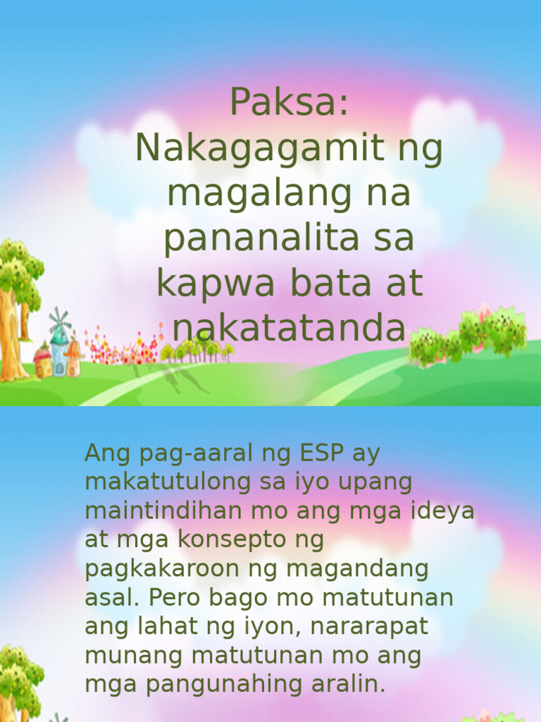 Q2 - ESP - MOD 3 - #Nakagagamit NG Magalang Na Pananalita Sa Kapwa Bata at Nakatatanda | PDF